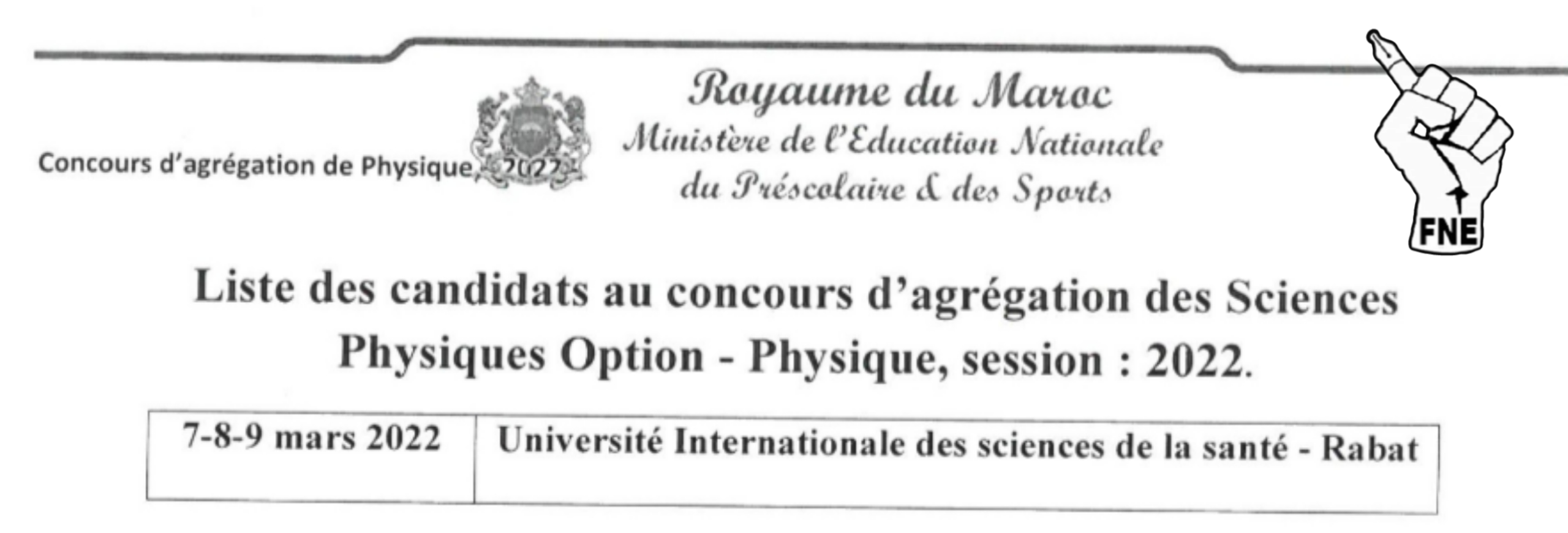 Listes des candidats au concours d'agrégation des sciences physiques ...